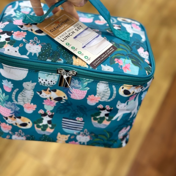 Other | Teal Cat Print Lunch Bag | Poshmark